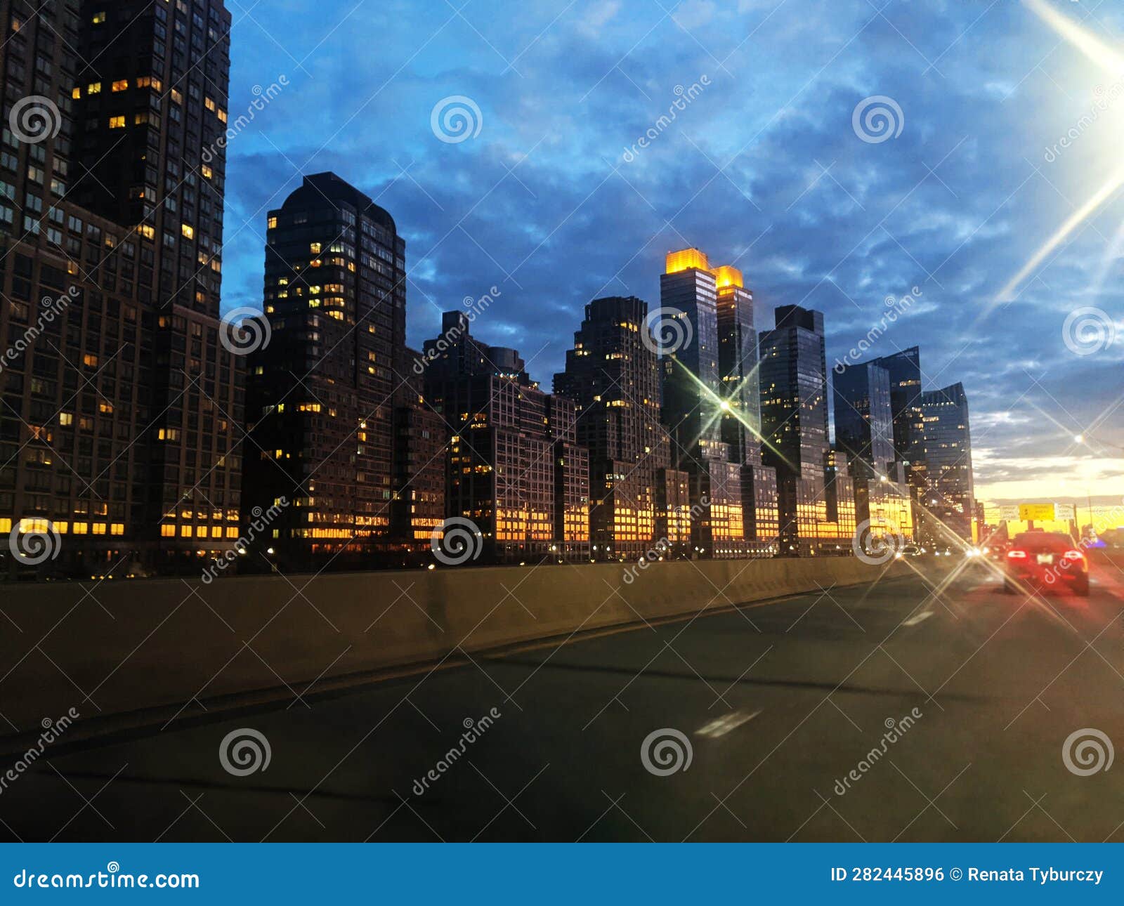 Blurry View of Manhattan on the West Side at Sunset. Highway with ...