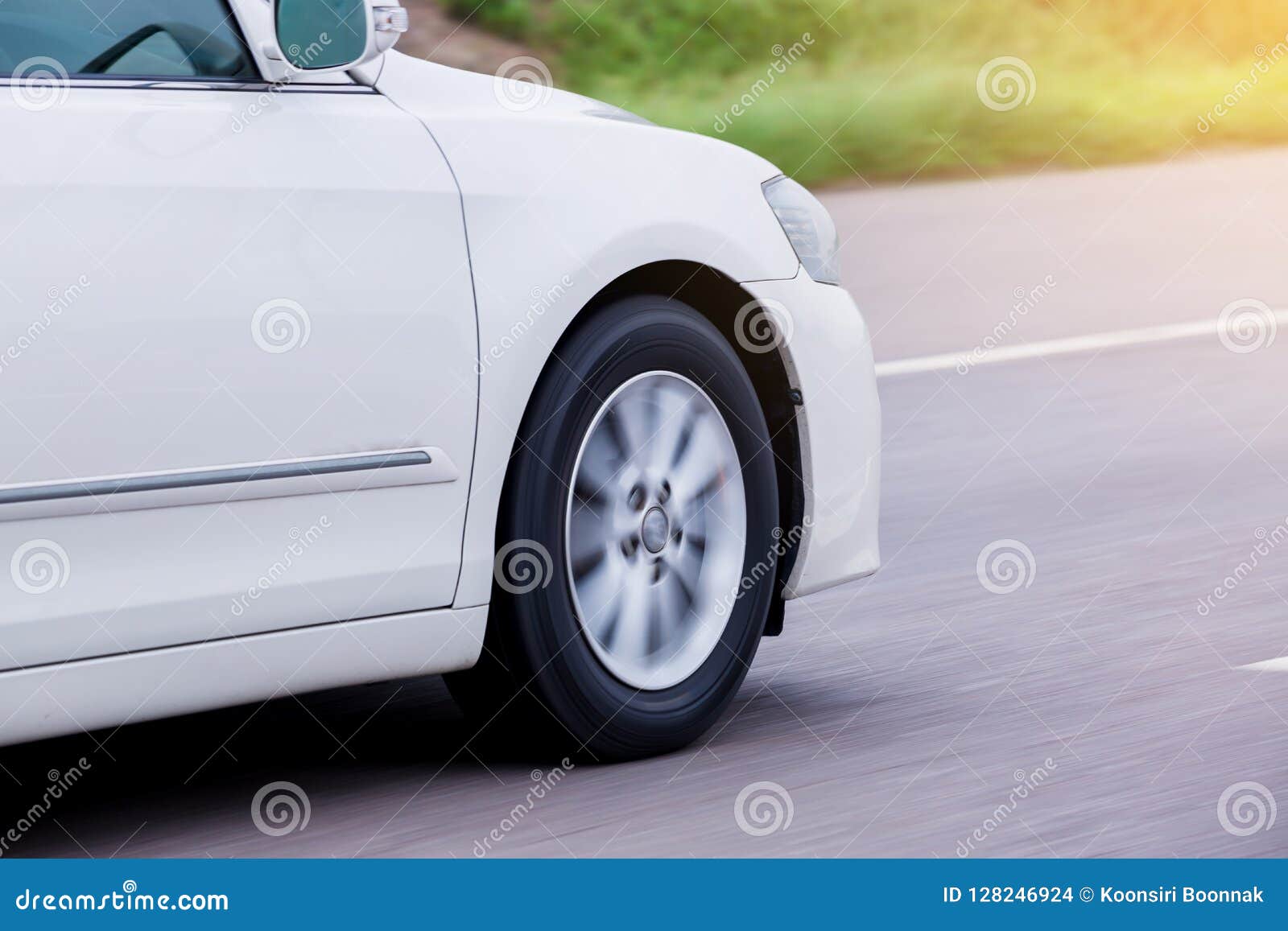 Blurry of White Car Wheel Rotating with Running at High Speed Stock ...