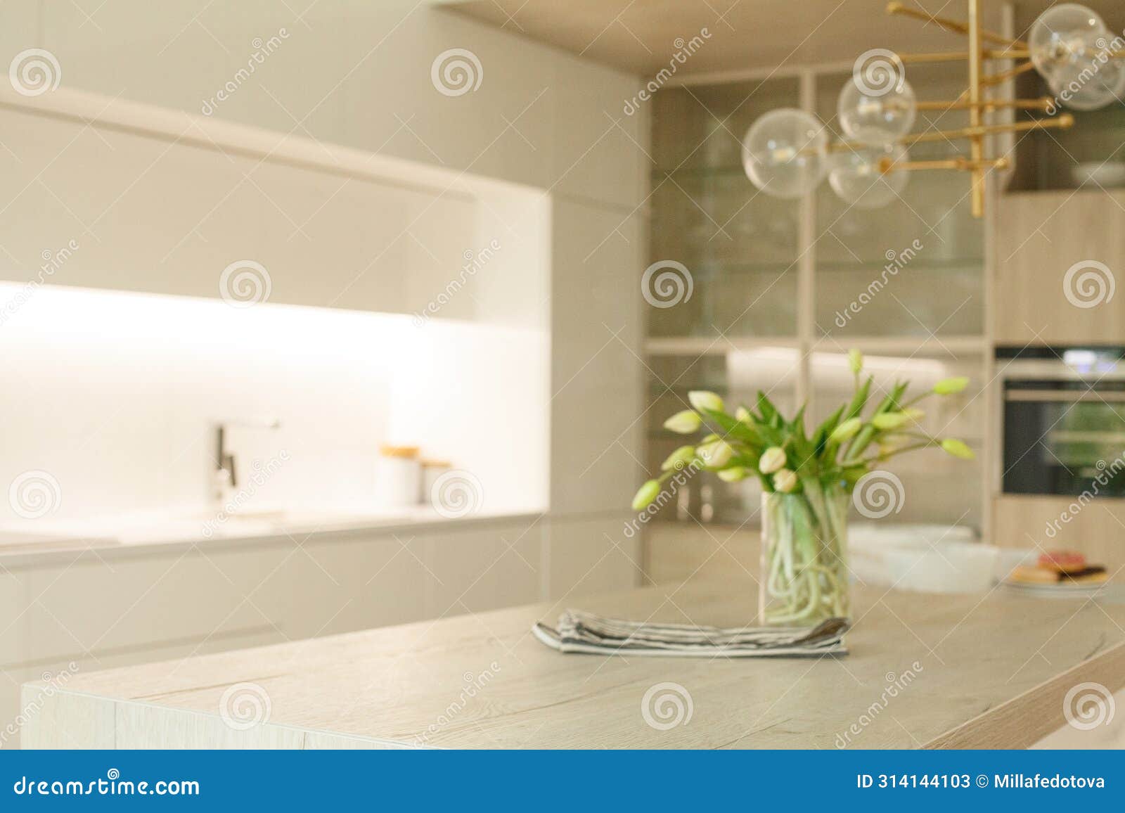 Blurry White Modern Kitchen Interior Background Stock Image - Image of ...