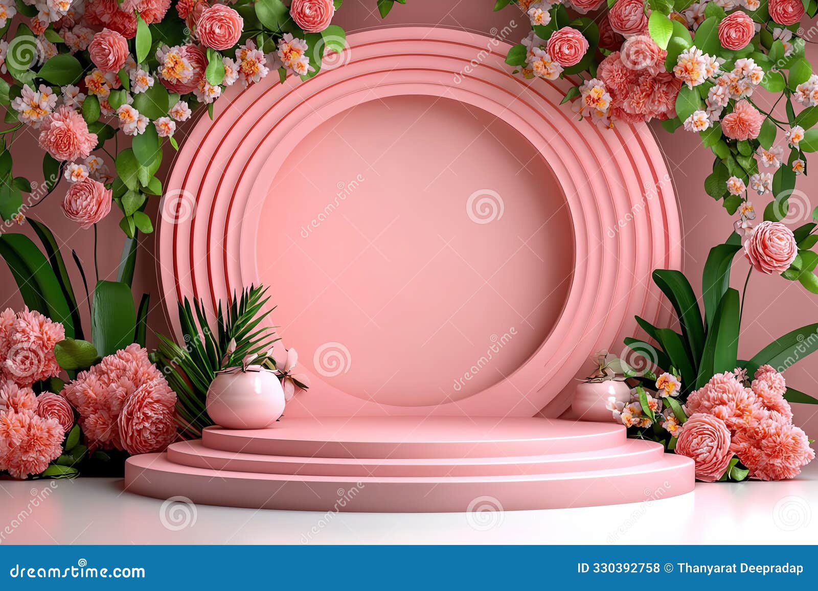 Blush Pink Rounded 3D Stage Set in Soft Pastel Monochrome Color ...