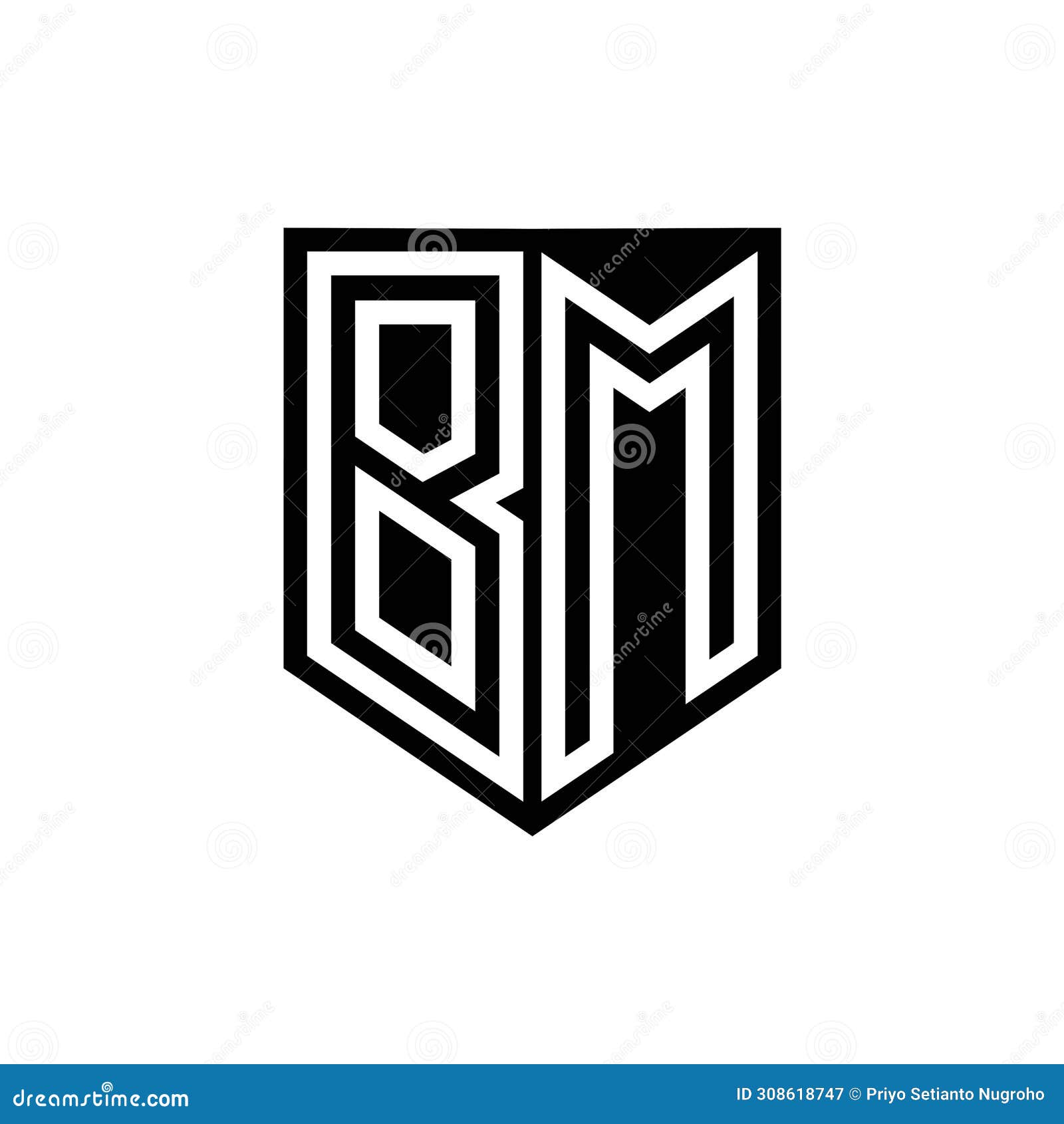 BM Logo Monogram Shield Geometric White Line Inside Black Shield Color ...