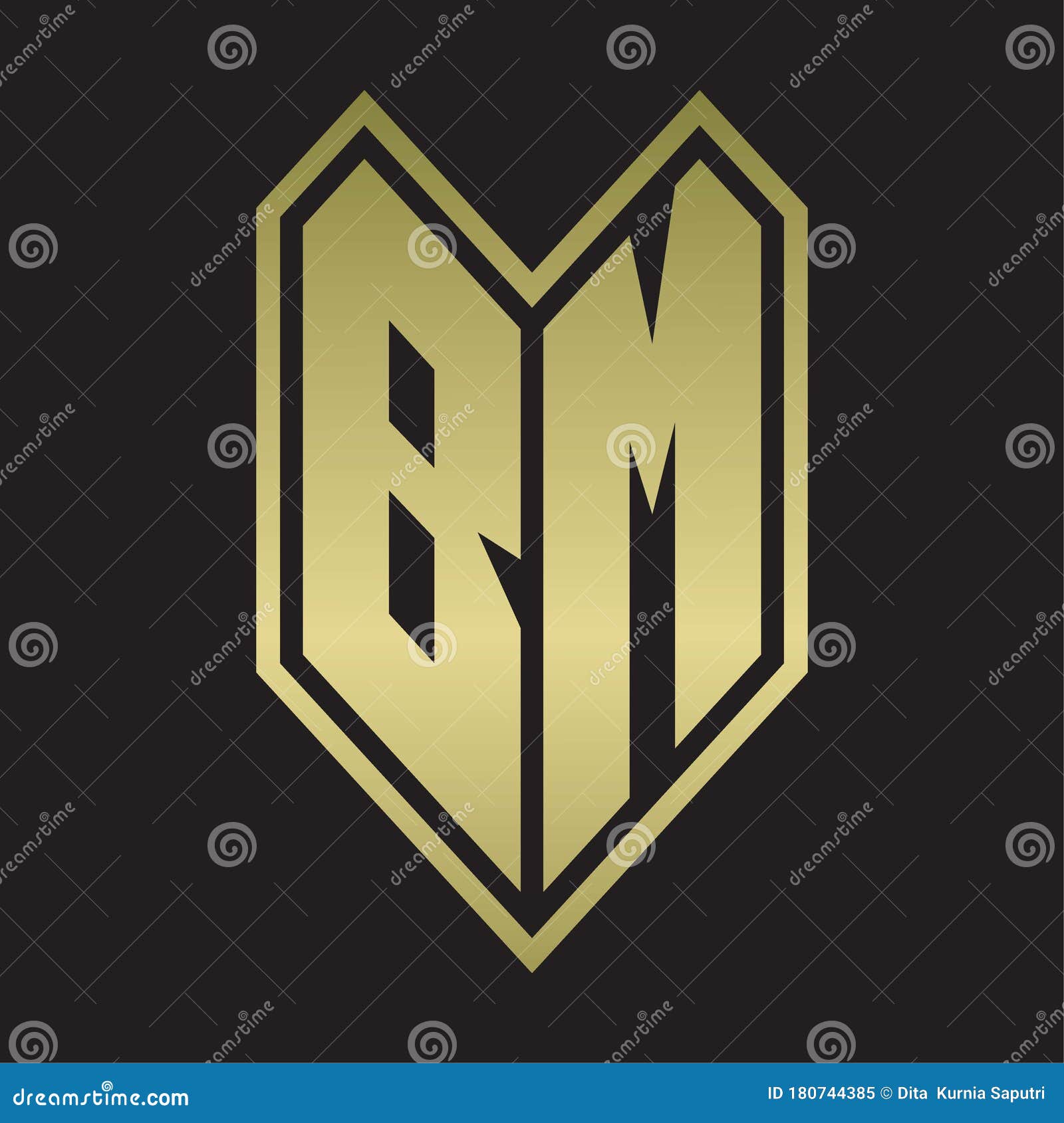 BM Logo Monogram with Emblem Line Style Isolated on Gold Colors Stock ...