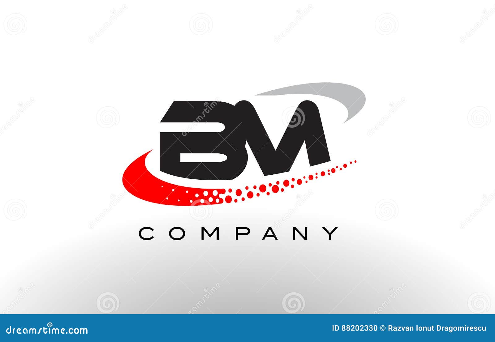 BM Modern Letter Logo Design with Red Dotted Swoosh Stock Vector ...