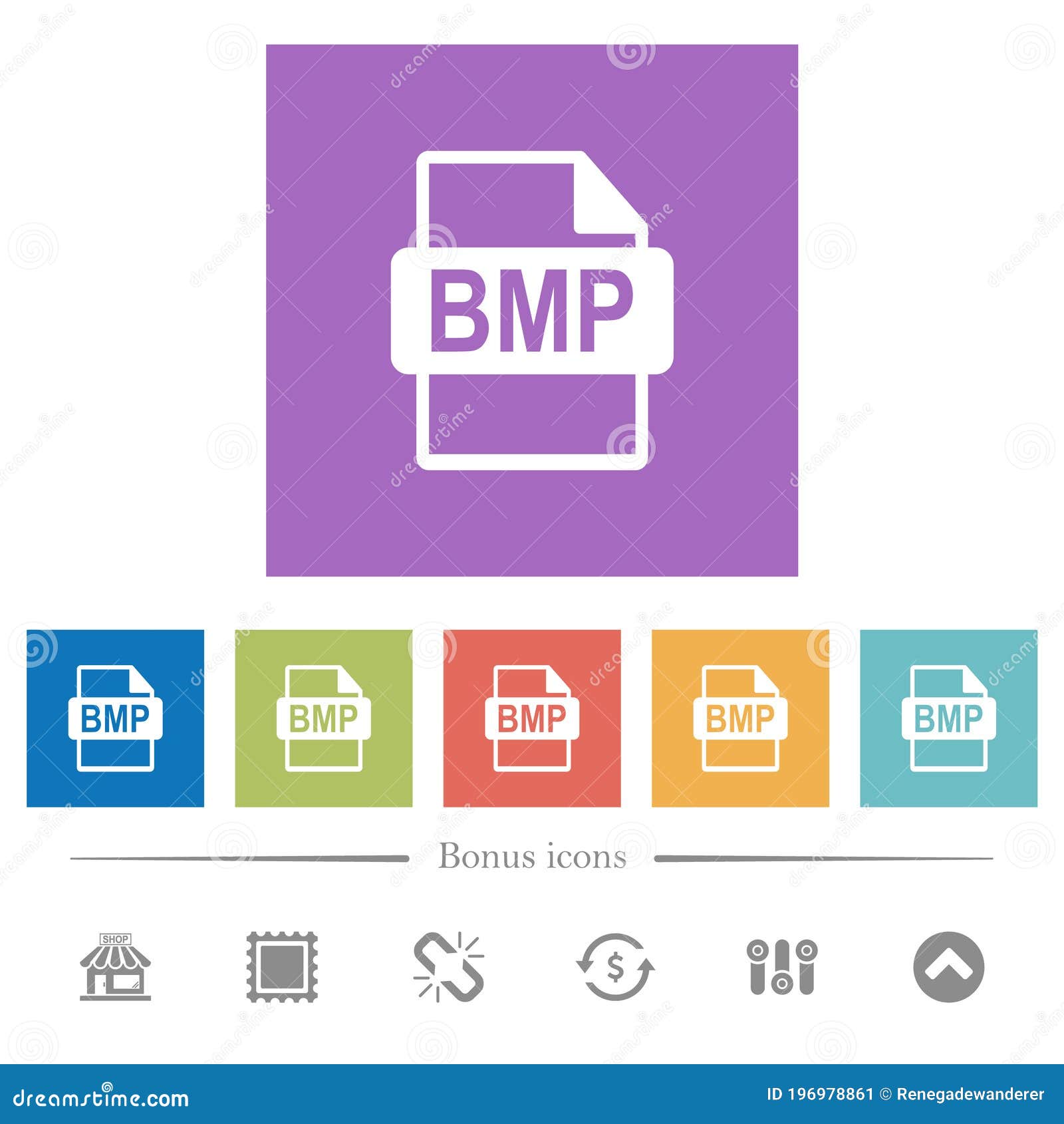 BMP File Format Flat White Icons In Square Backgrounds Cartoon Vector ...