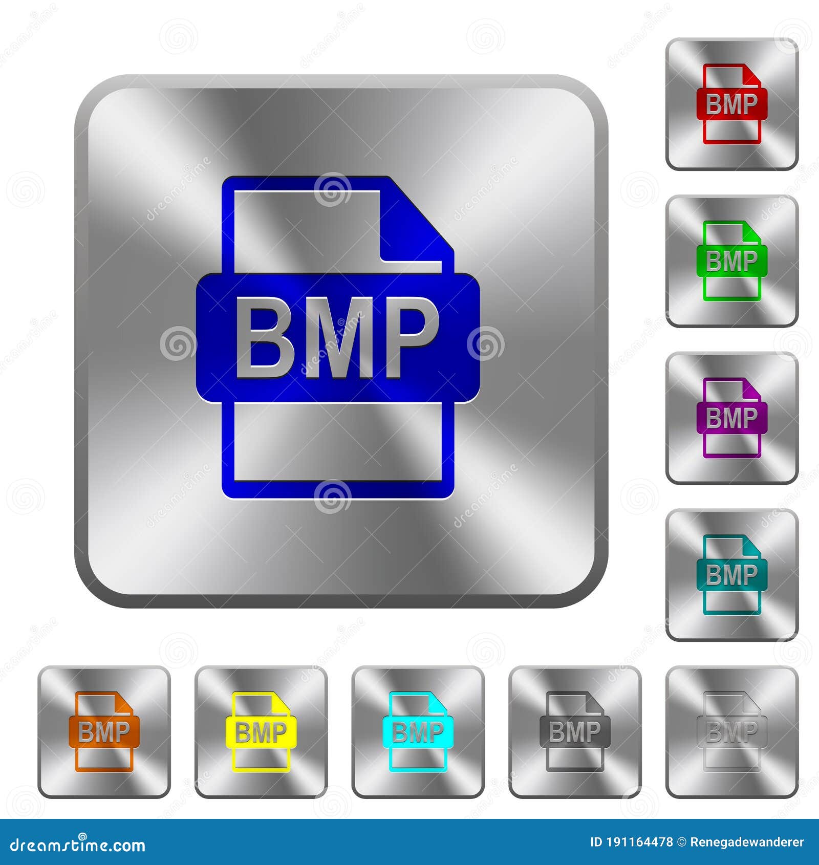 Bmp File Format Rounded Square Steel Buttons Stock Vector