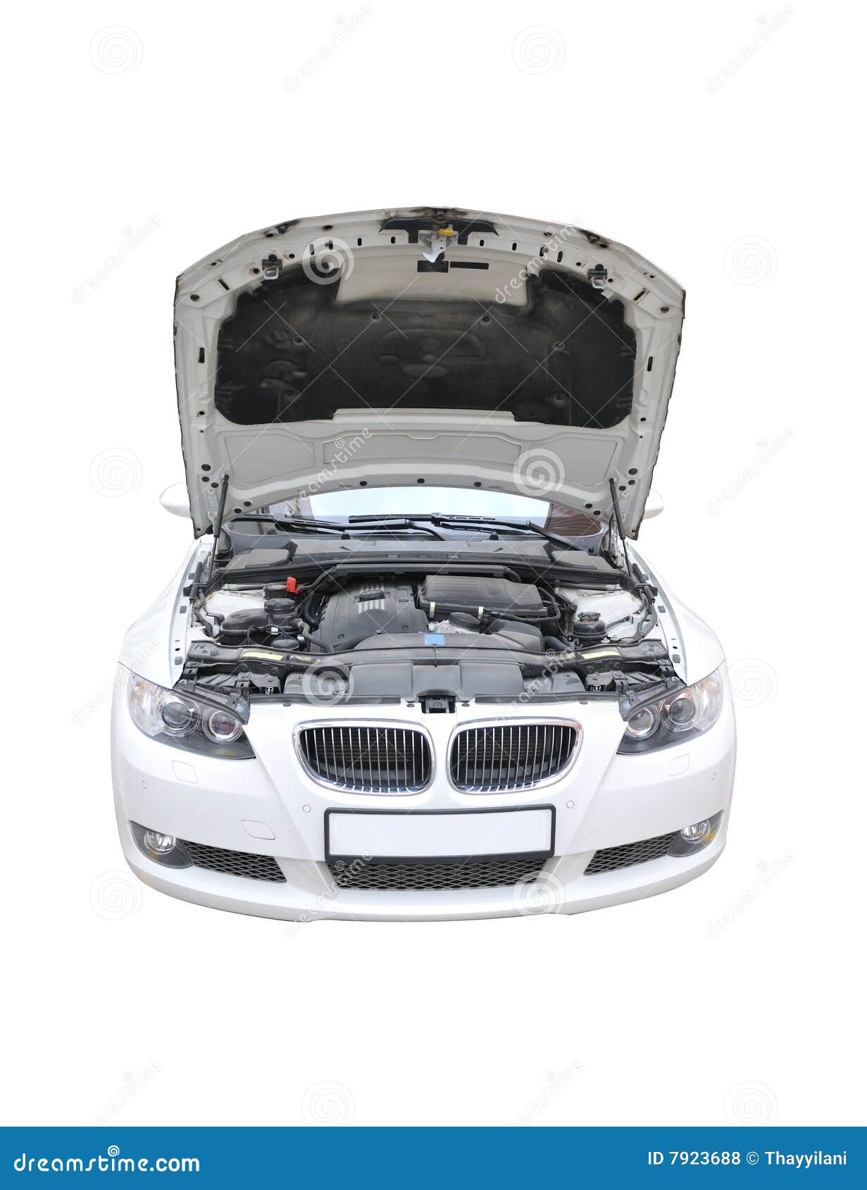 BMW 335i Bonnet Open Isolated Stock Photo - Image of compartment ...