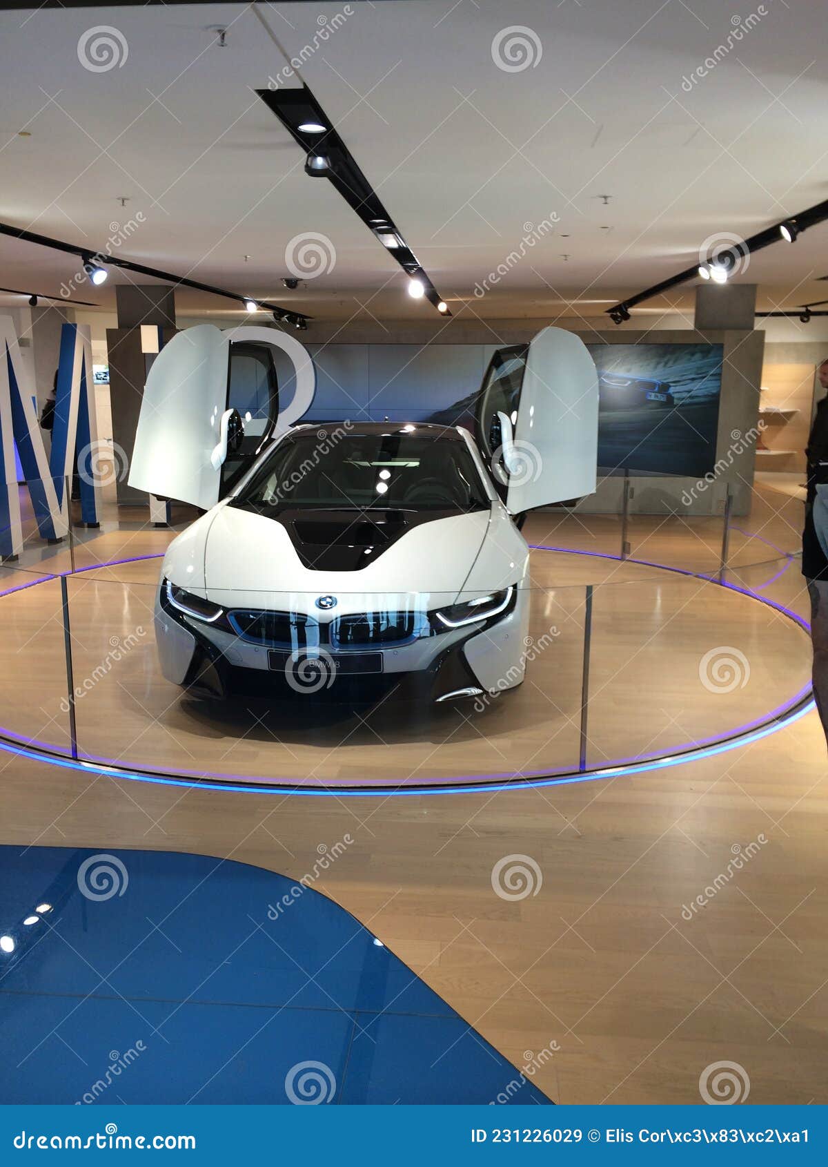 BMW I8, Front View with Open Doors, Isolated, White on Display at Welt ...