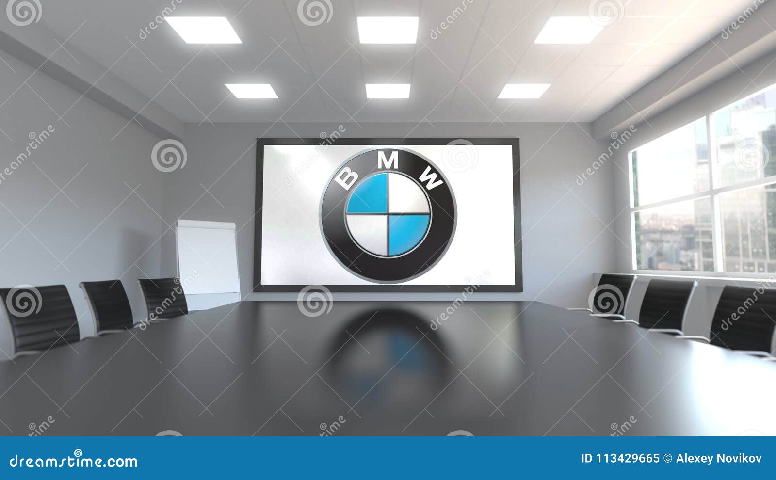 BMW Logo on the Screen in a Meeting Room. Editorial 3D Rendering ...