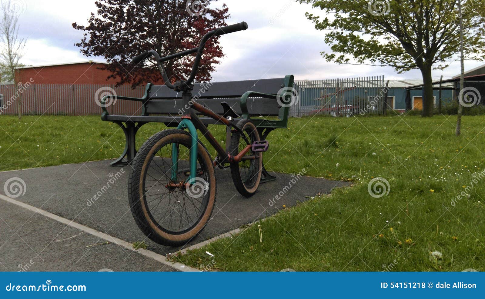 Bmx on a bench stock photo. Image of bench, leaning, frame - 54151218