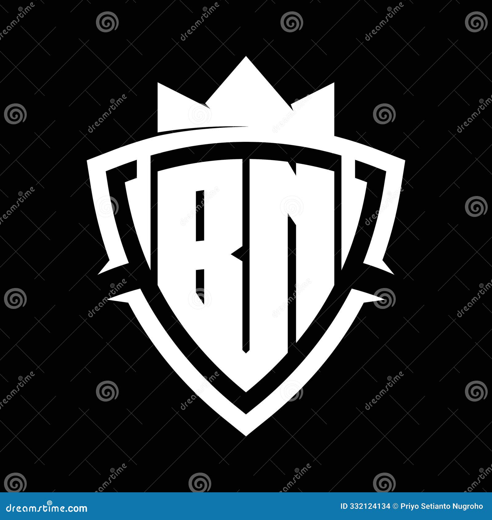 BN Letter Monogram With Triangle Curve Shield Shape With Crown White ...