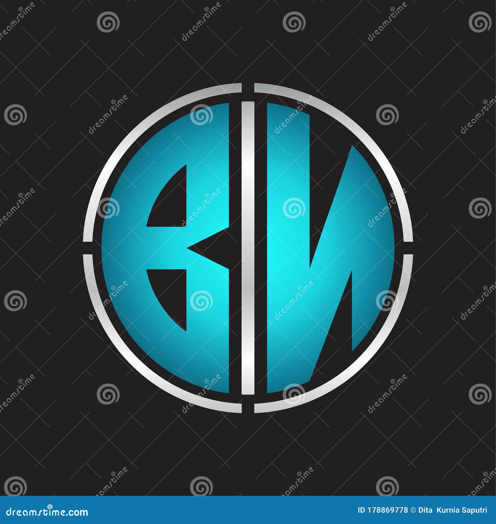 BN Logo Initial with Circle Line Cut Design Template on Blue Colors ...