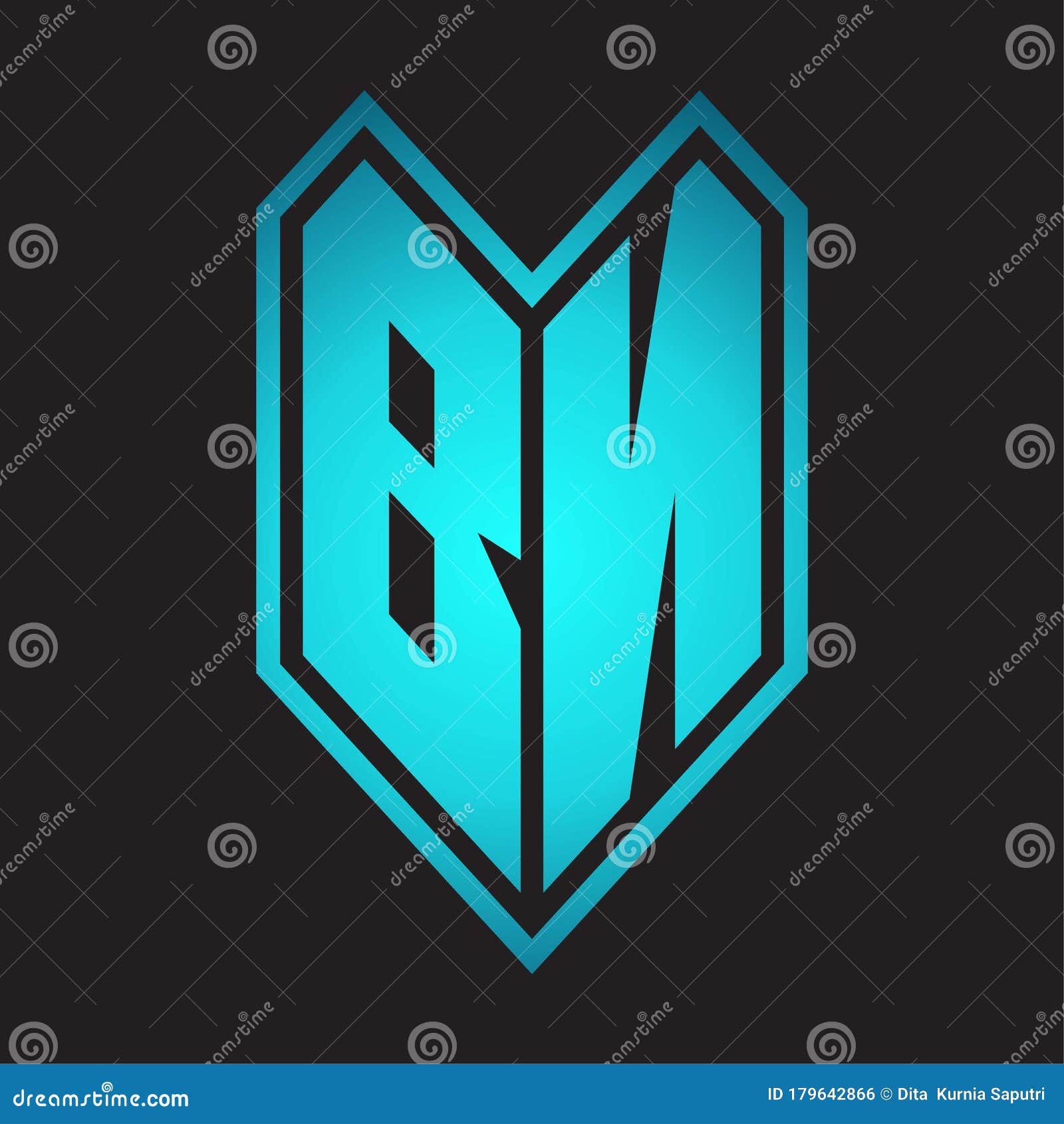 BN Logo Monogram with Emblem Line Style Isolated on Blue Gradient ...