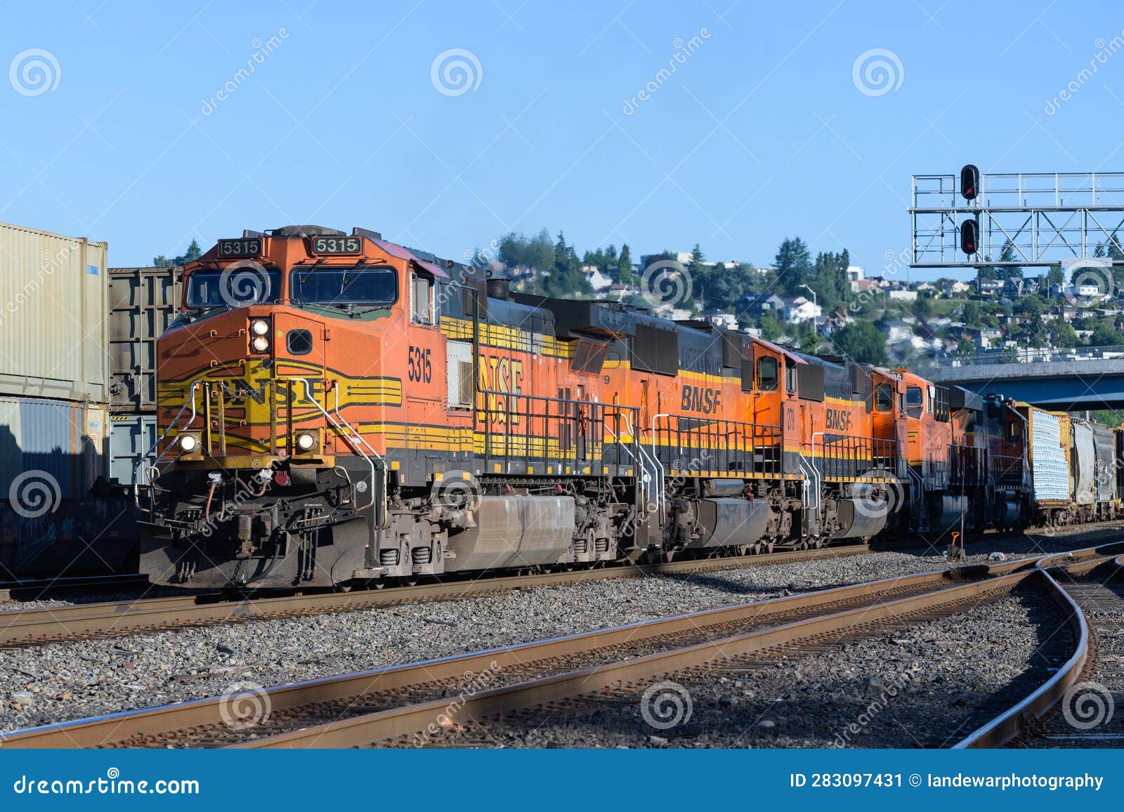 BNSF Mixed Freight Train Passing Southbound through Interbay Seattle ...
