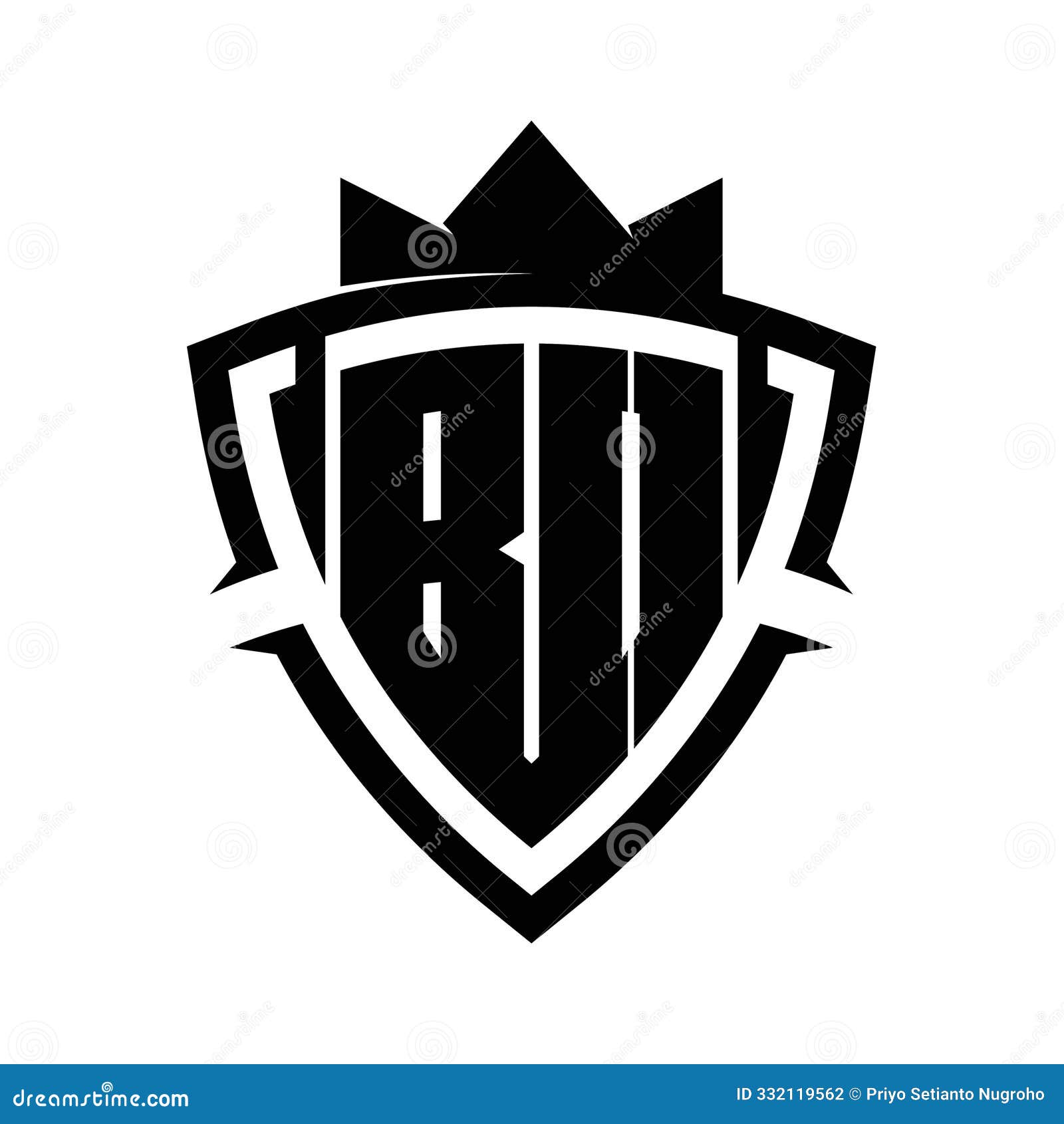 BO Letter Bold Monogram Triangle Curve Shield Shape with Crown Black ...