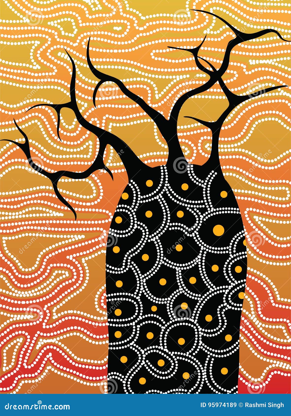 Boab Or Baobab Tree Vector Isolated, Multi Color Tropical Tree ...