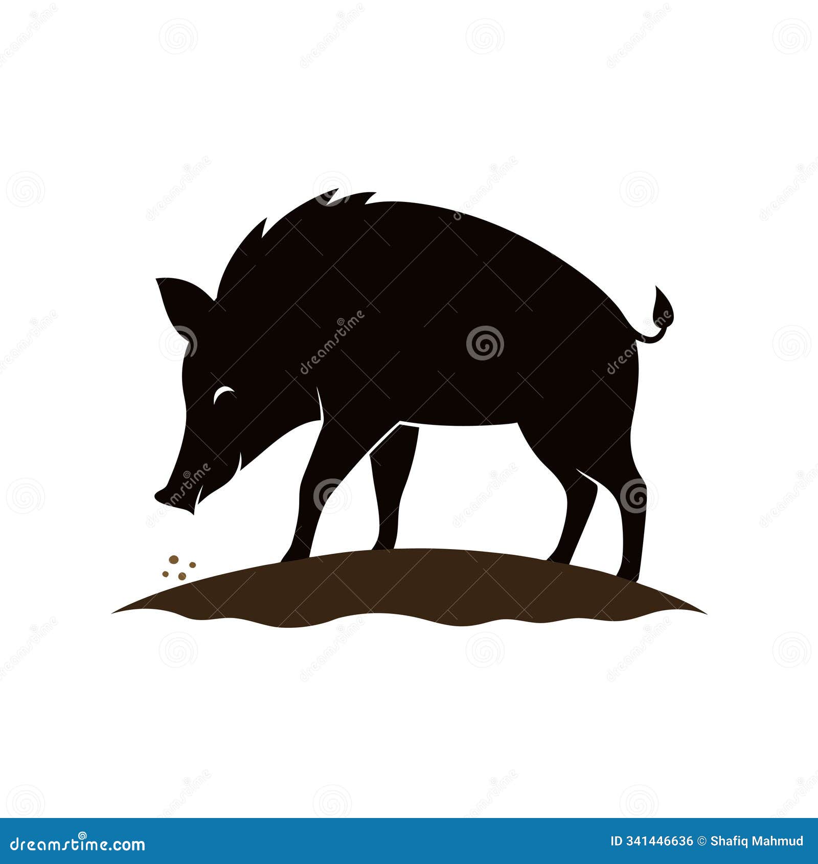 Boar Digging with Snout Full Black Silhouette on White Background Stock ...