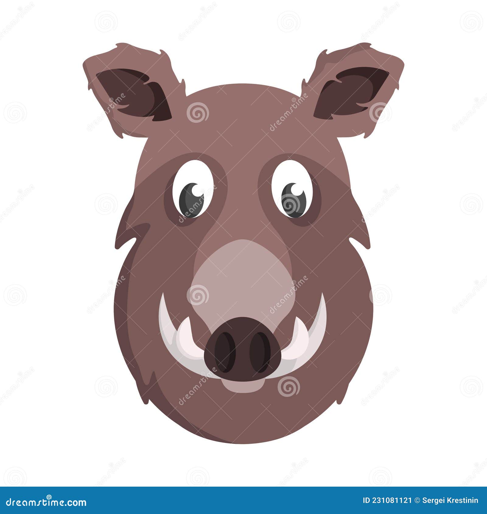 Boar face front view. stock vector. Illustration of head - 231081121