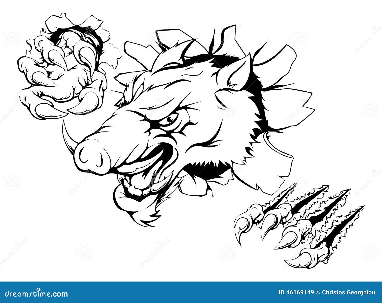 Boar Monster Smashing through Wall Stock Vector - Illustration of hole ...