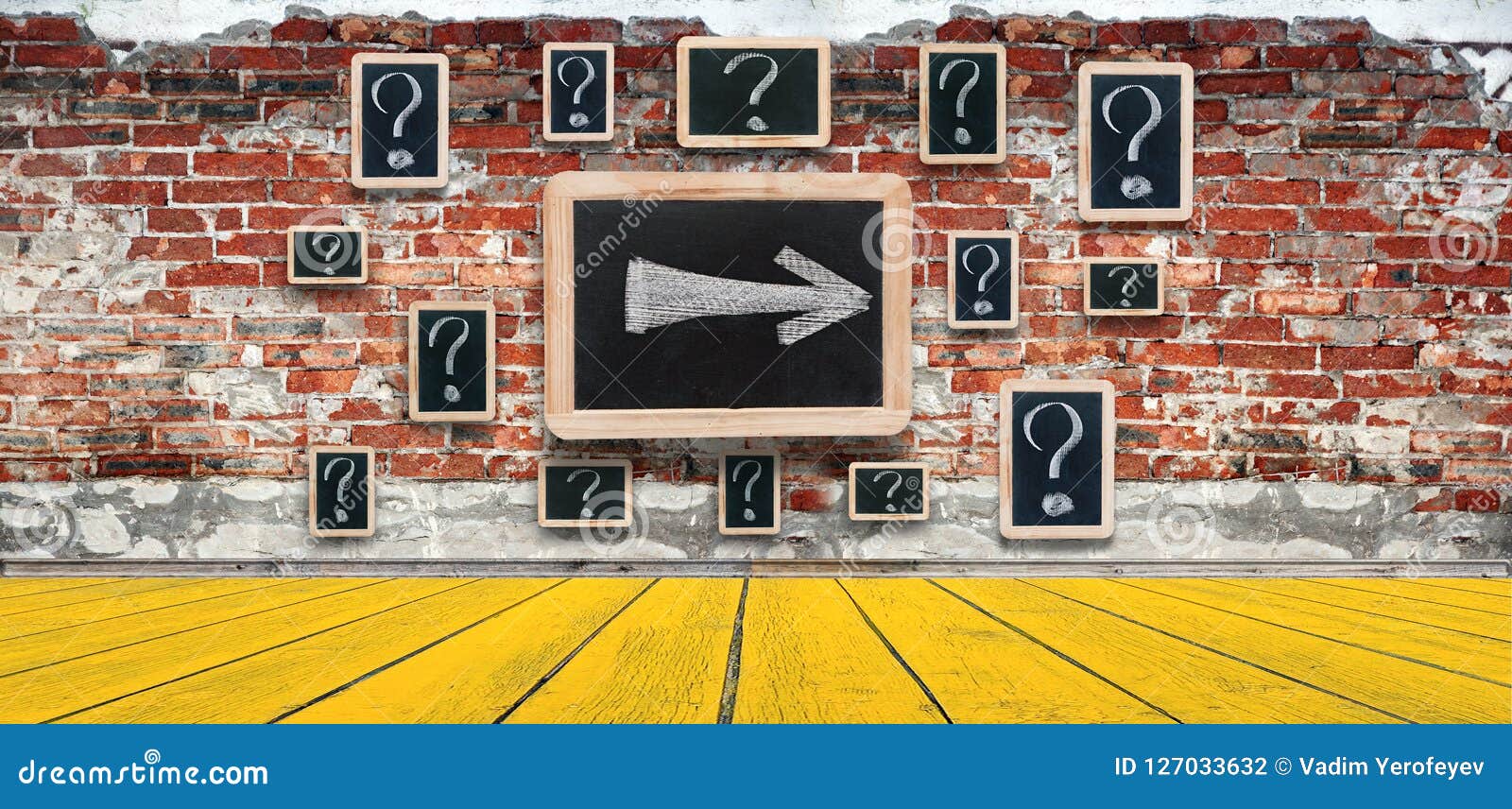 Board on a Brick Wall with a Chalk Drawing of a Question Mark. Stock ...