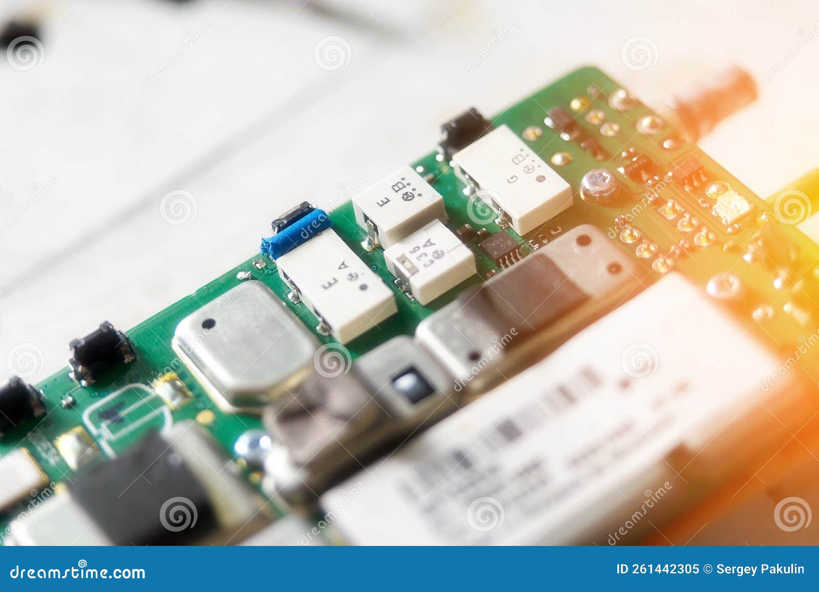 Board with Chips, Electronic Chips, Transistors and Capacitors Close-up ...