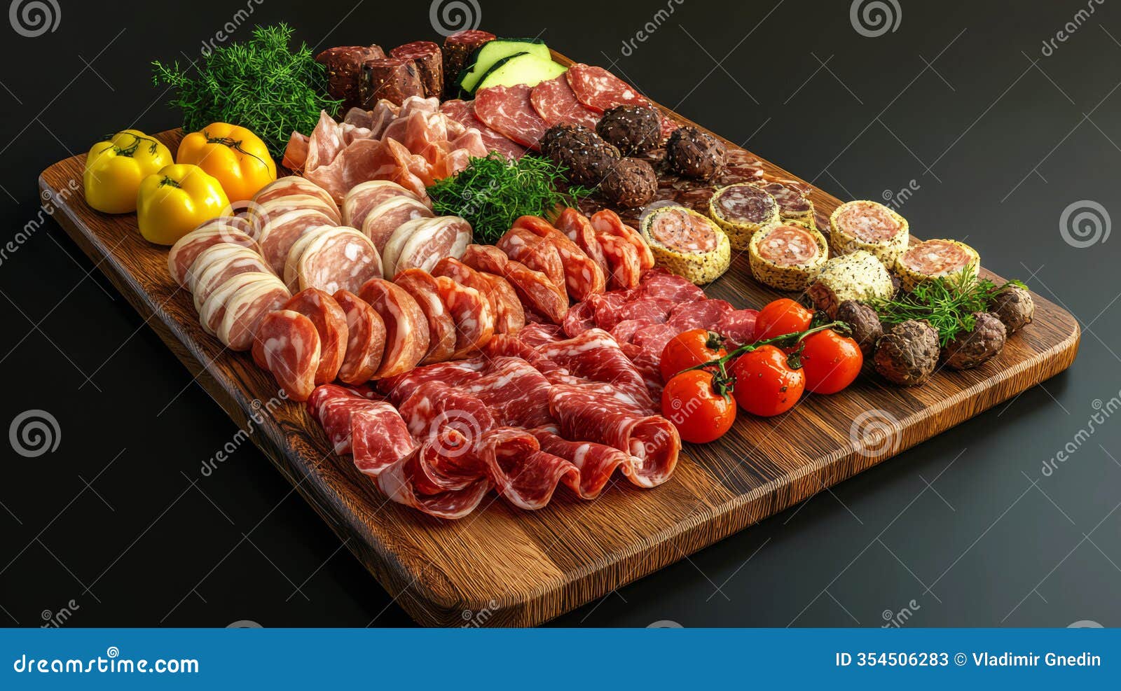 Board with Cold Cuts and Vegetables on an Isolated Background. Top View ...