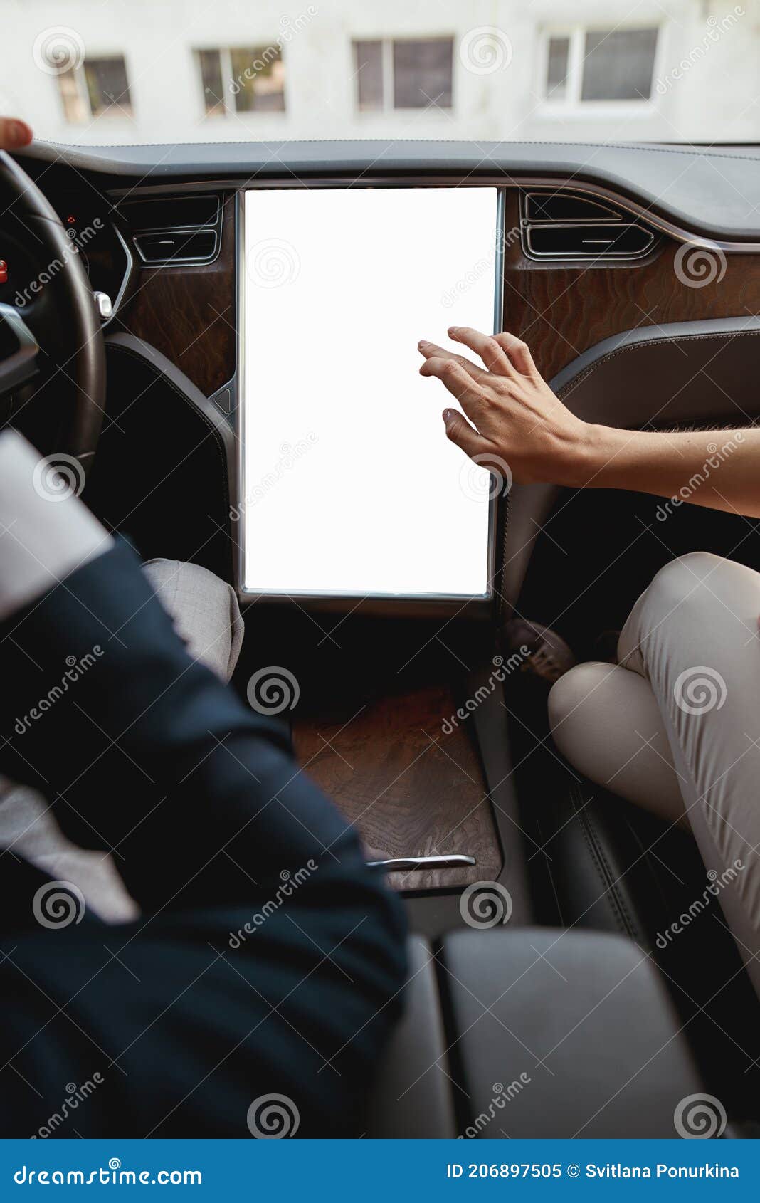 On Board Computer in Electric Car with Blank Display Stock Image ...