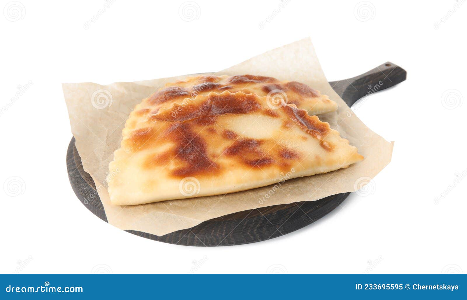 Board with Delicious Fried Chebureki Isolated on White Stock Image ...