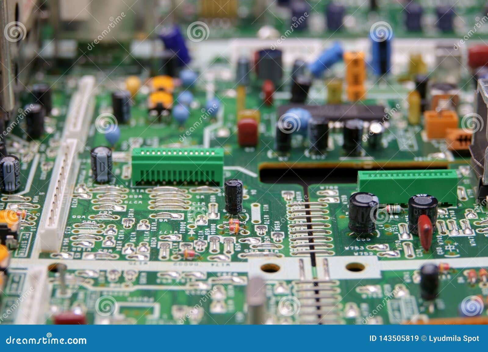 Electronic Components On A Printed Circuit Board. Resistor, Inductor ...