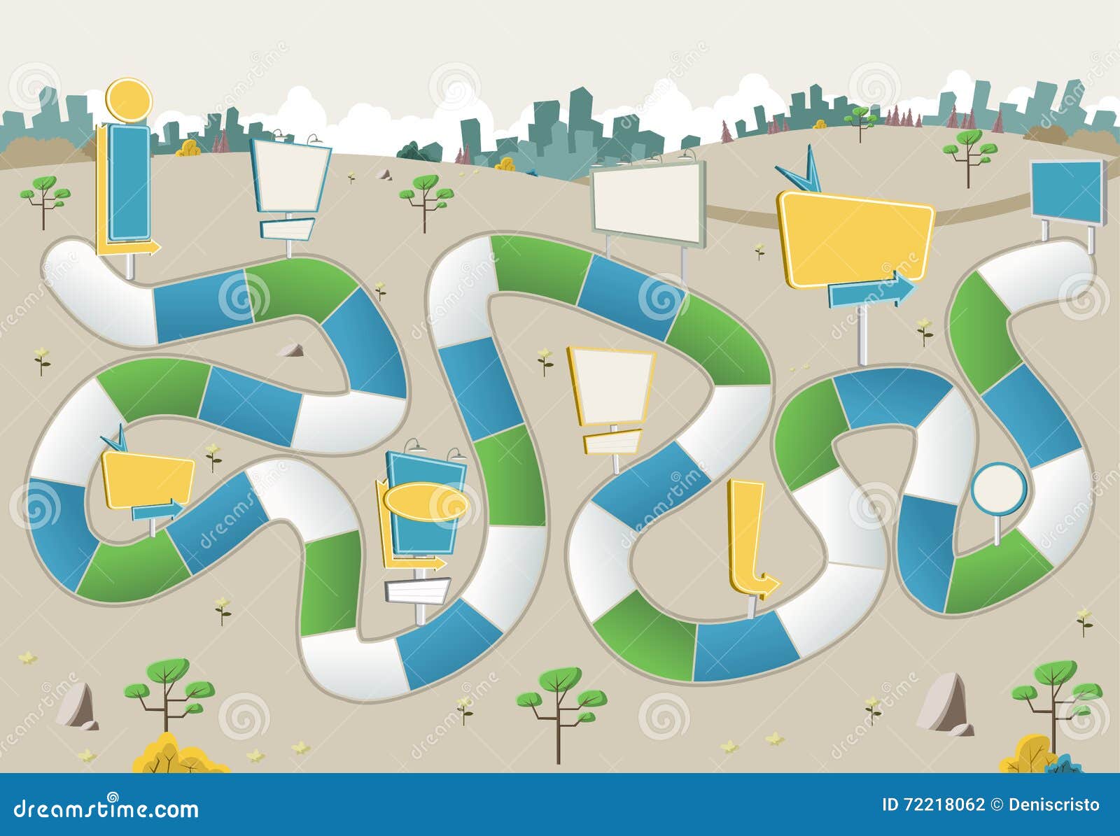 Board Game with a Block Path on a Green Park with Billboards Stock ...