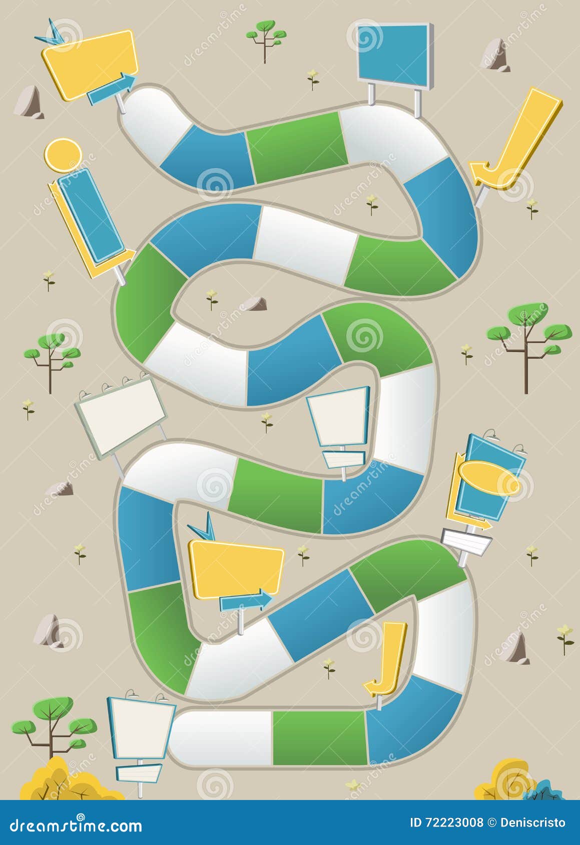 Board Game With A Block Path On A Yellow Park With Billboards. Vector ...