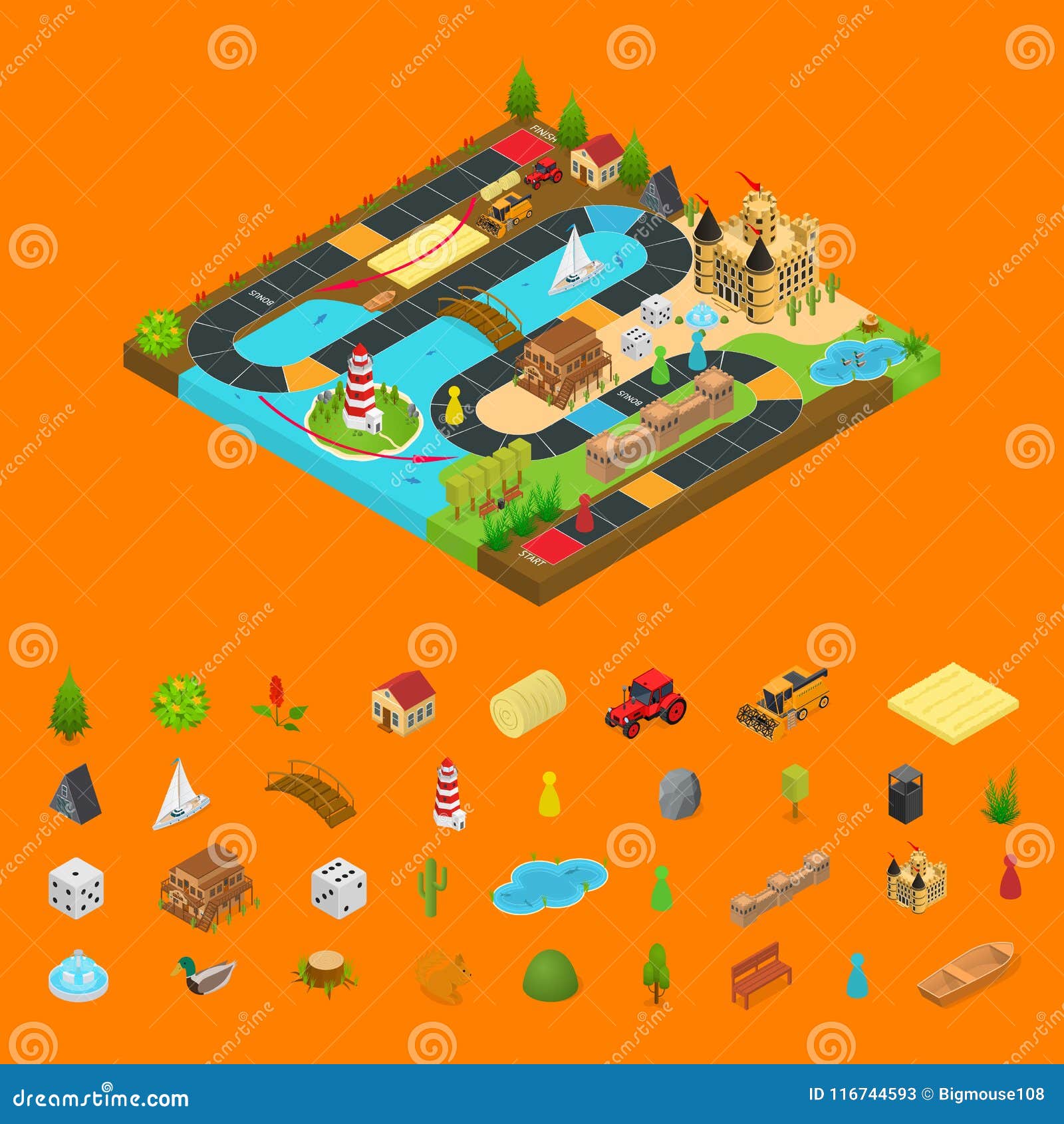 Board Game Concept and Elements 3d Isometric View. Vector Stock Vector ...