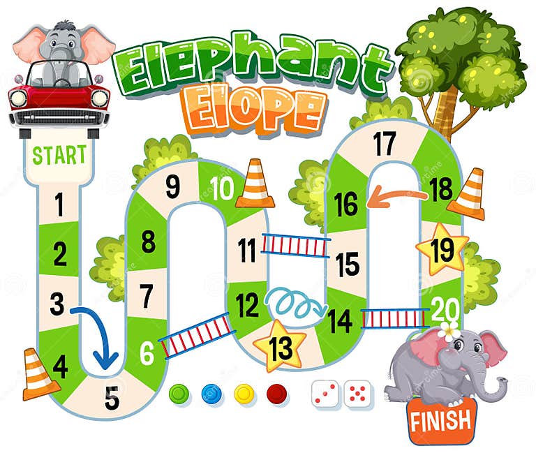 Board Game with Elephants and Numbered Path Stock Vector - Illustration ...