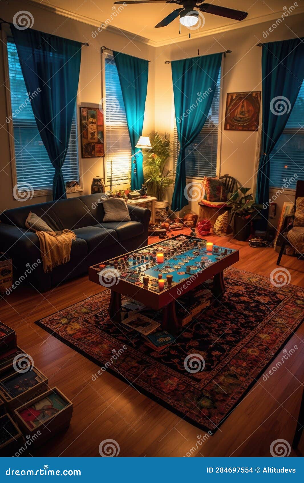 Board Game Night Setup on the Living Room Floor Stock Illustration ...