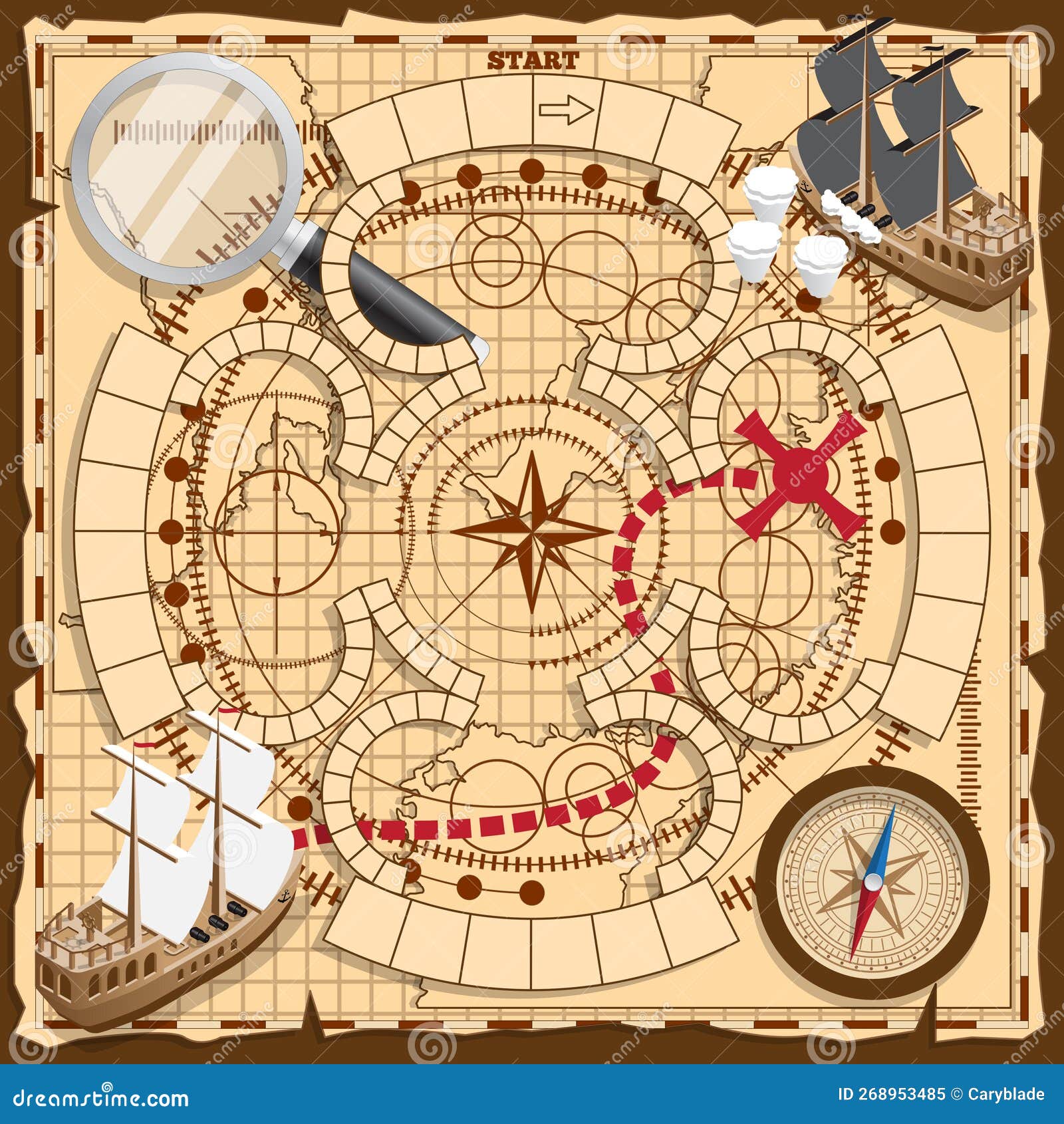 Pirate map. stock vector. Illustration of fleet, galleon - 268953485