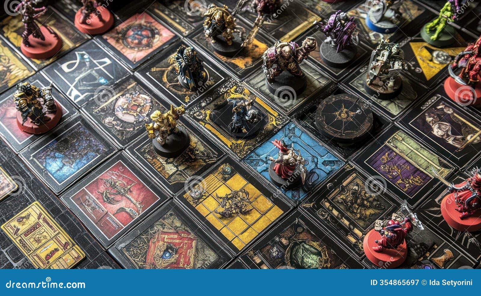 Board Game Setup with Miniatures and Tiles Stock Illustration ...