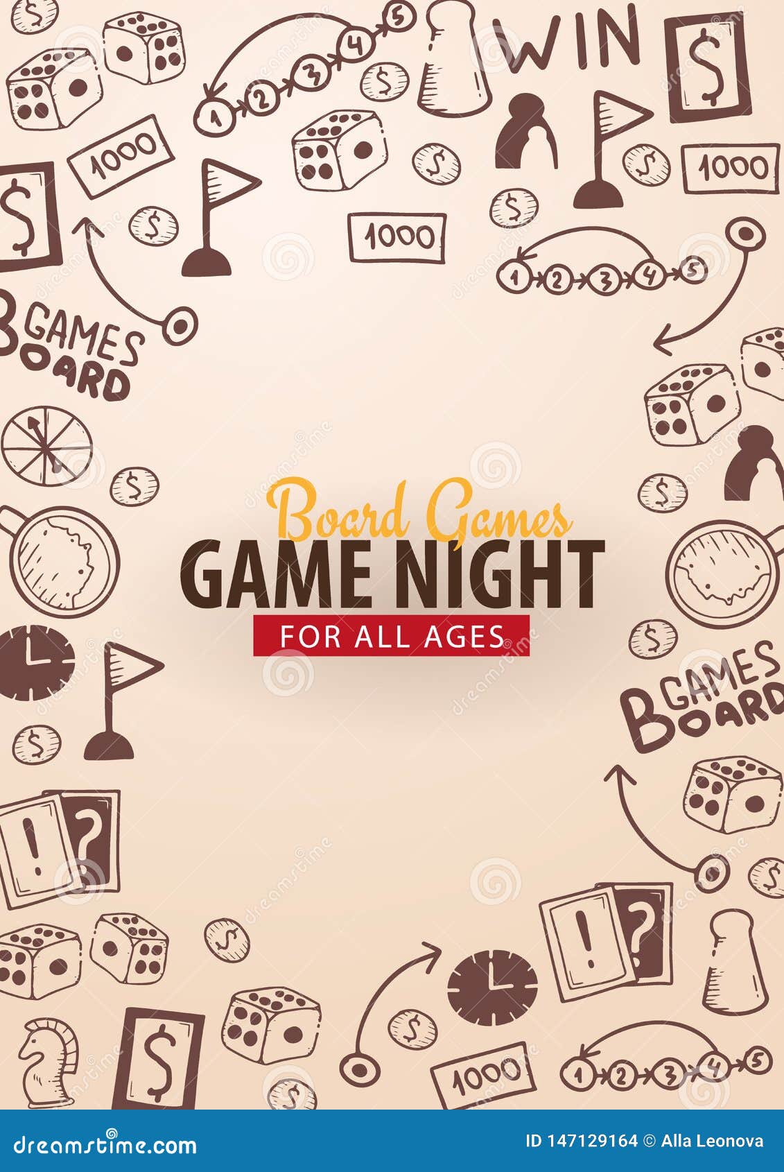 Board Games Banners. for All Ages. Hand Draw Doodle Background. Vector ...