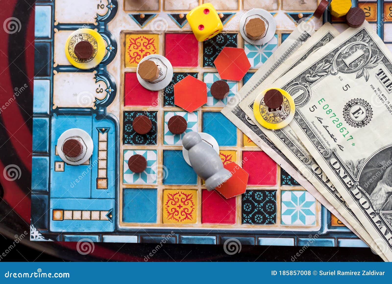 Gaming and Gambling Board Games, Coins, Bills, Dice and Cards Stock ...