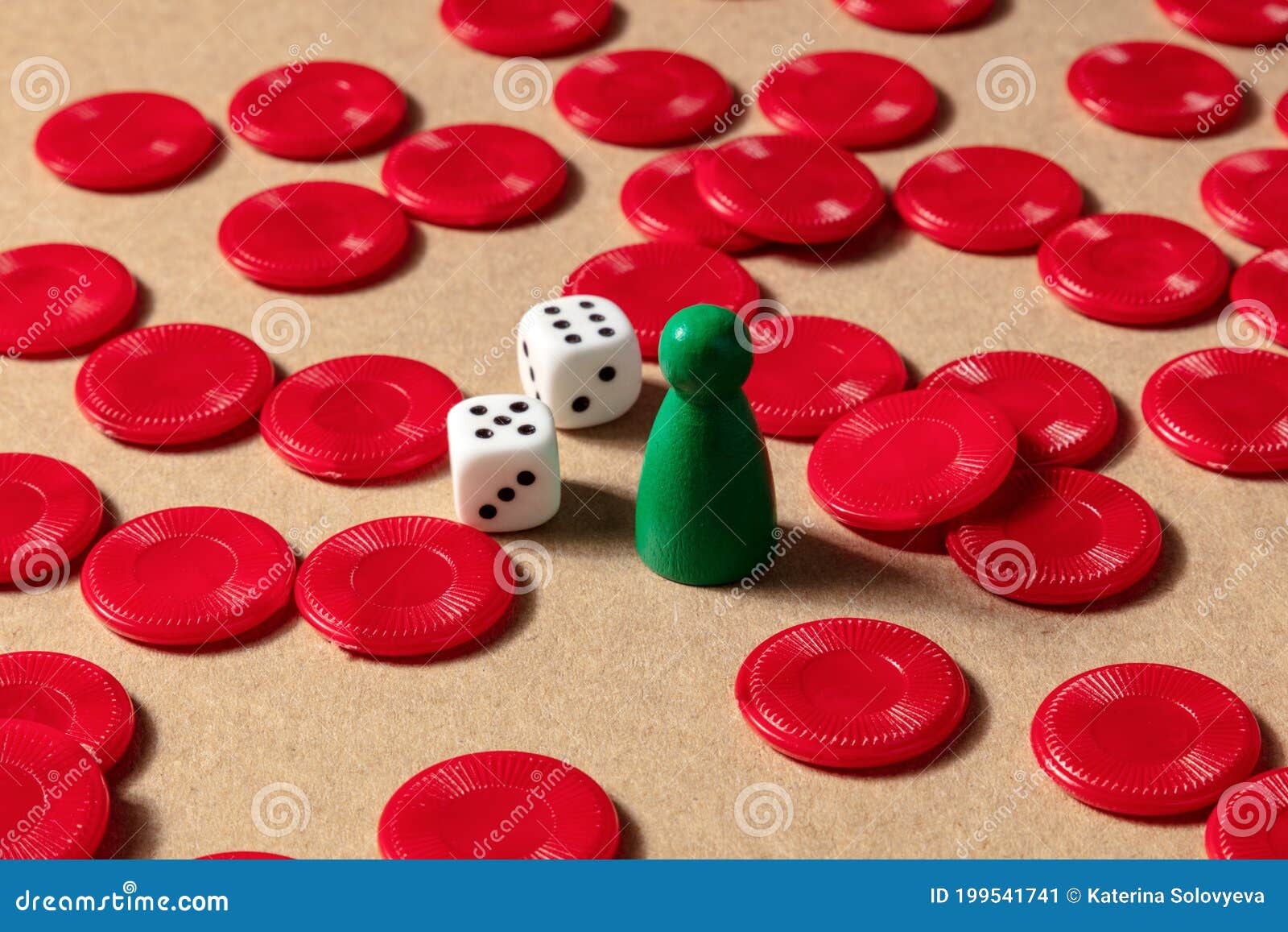 Board Games Concept. Red Pieces, Dice, and a Pawn Stock Image - Image ...