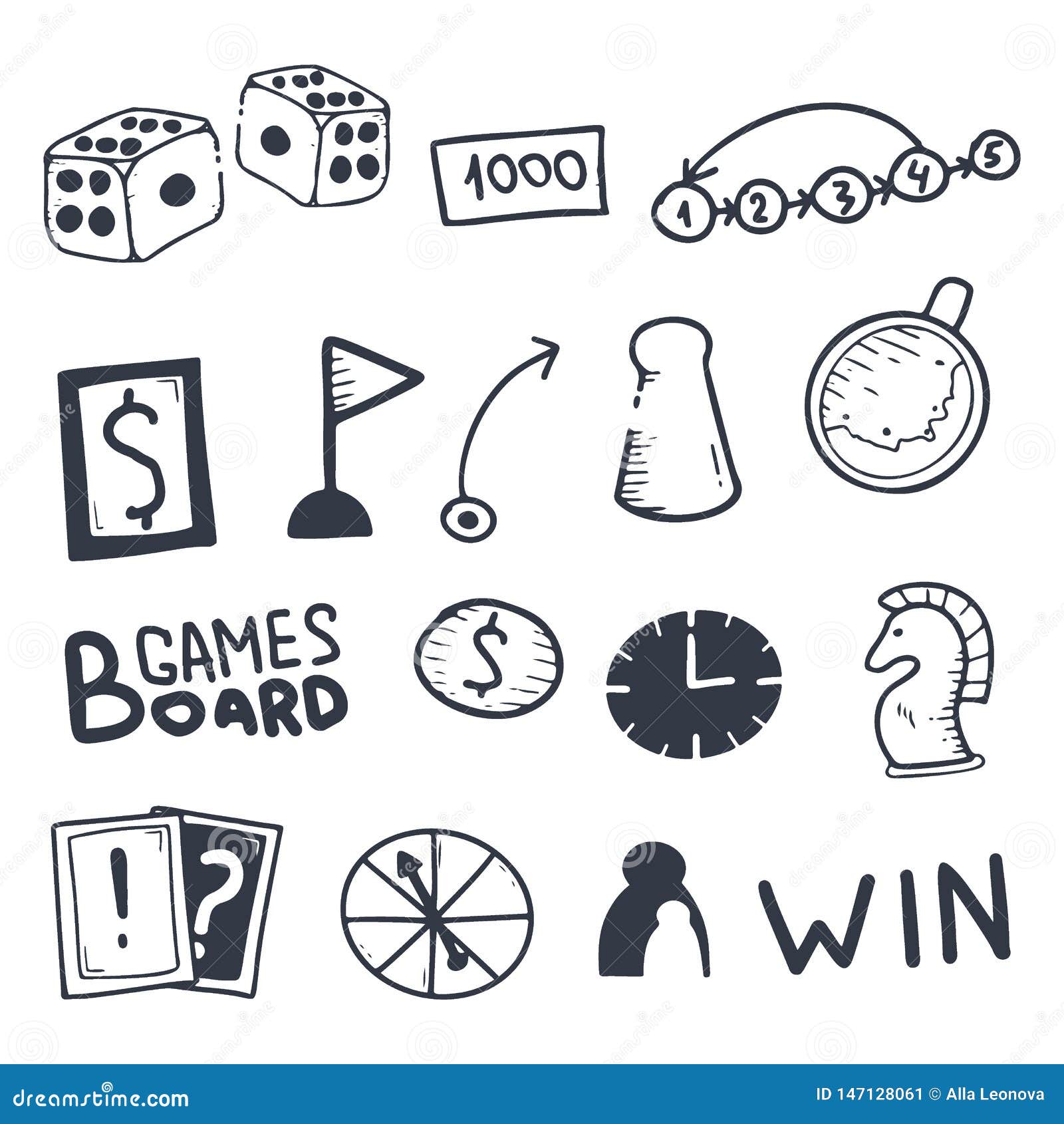 Board Games Set Hand Draw Doodle Elements. Stock Vector - Illustration ...