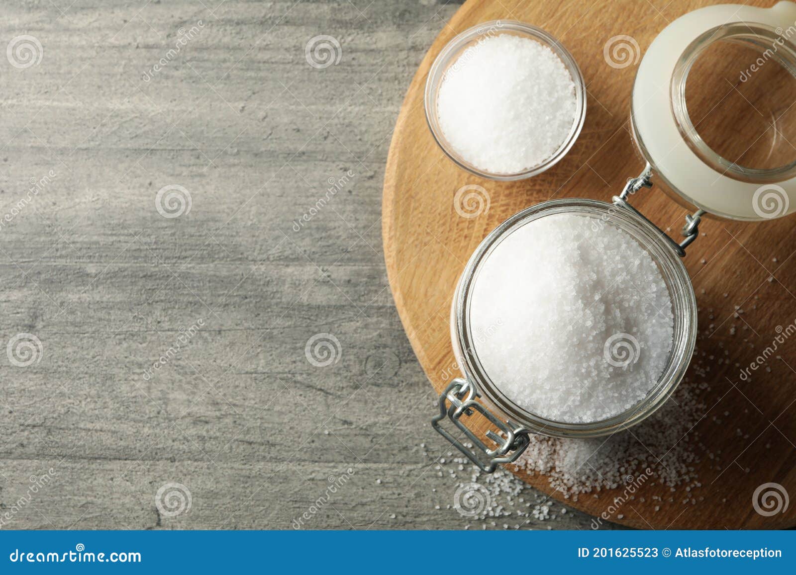 Board with Glass Jar of Salt on Gray Table Stock Image - Image of ...