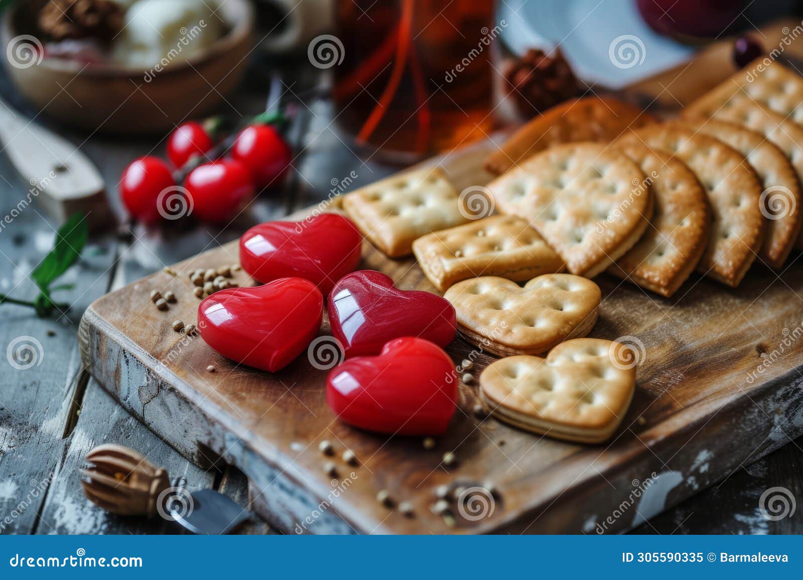 Board with Heart Shaped Crackers and Other Snacks. Generative AI Stock ...