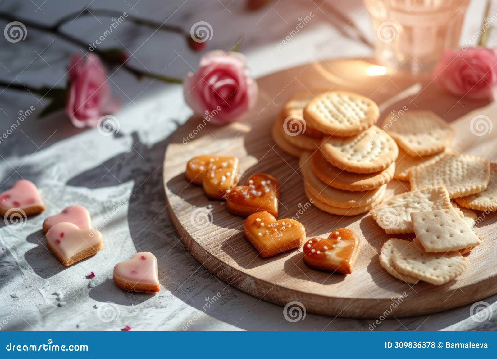 Board with Heart Shaped Crackers and Other Snacks. Generative AI Stock ...