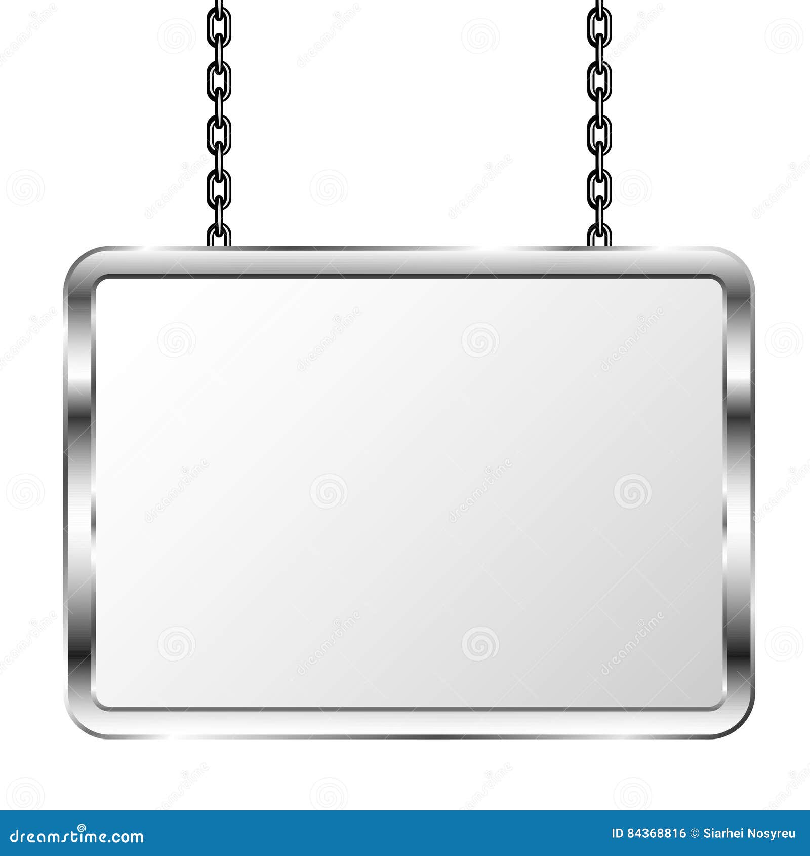 Board in a Metal Frame Hanging on Chains. Silver Signboard Stock Vector ...