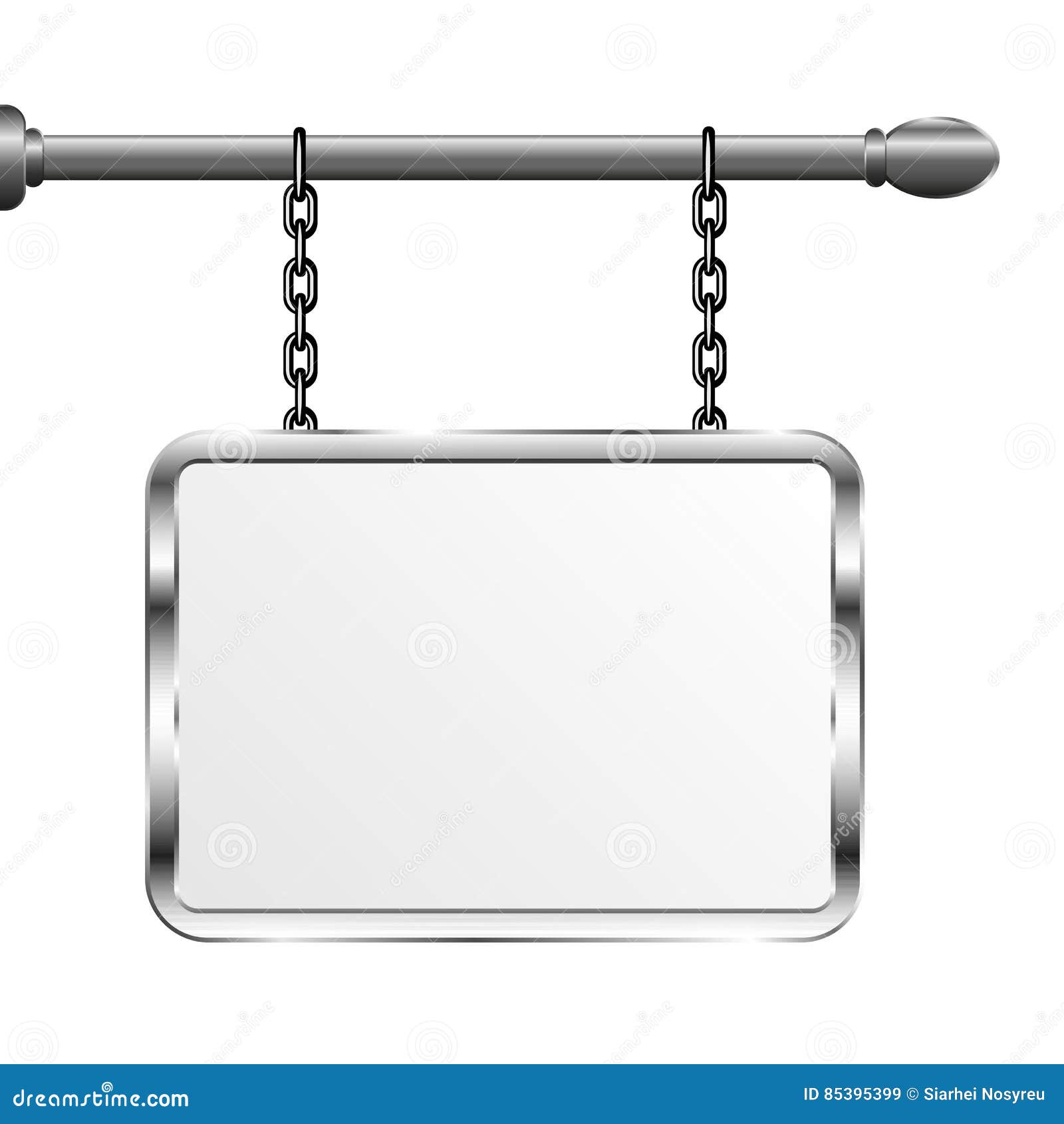 Board in a Metal Frame Hanging on Chains. Silver Signboard Stock Vector ...