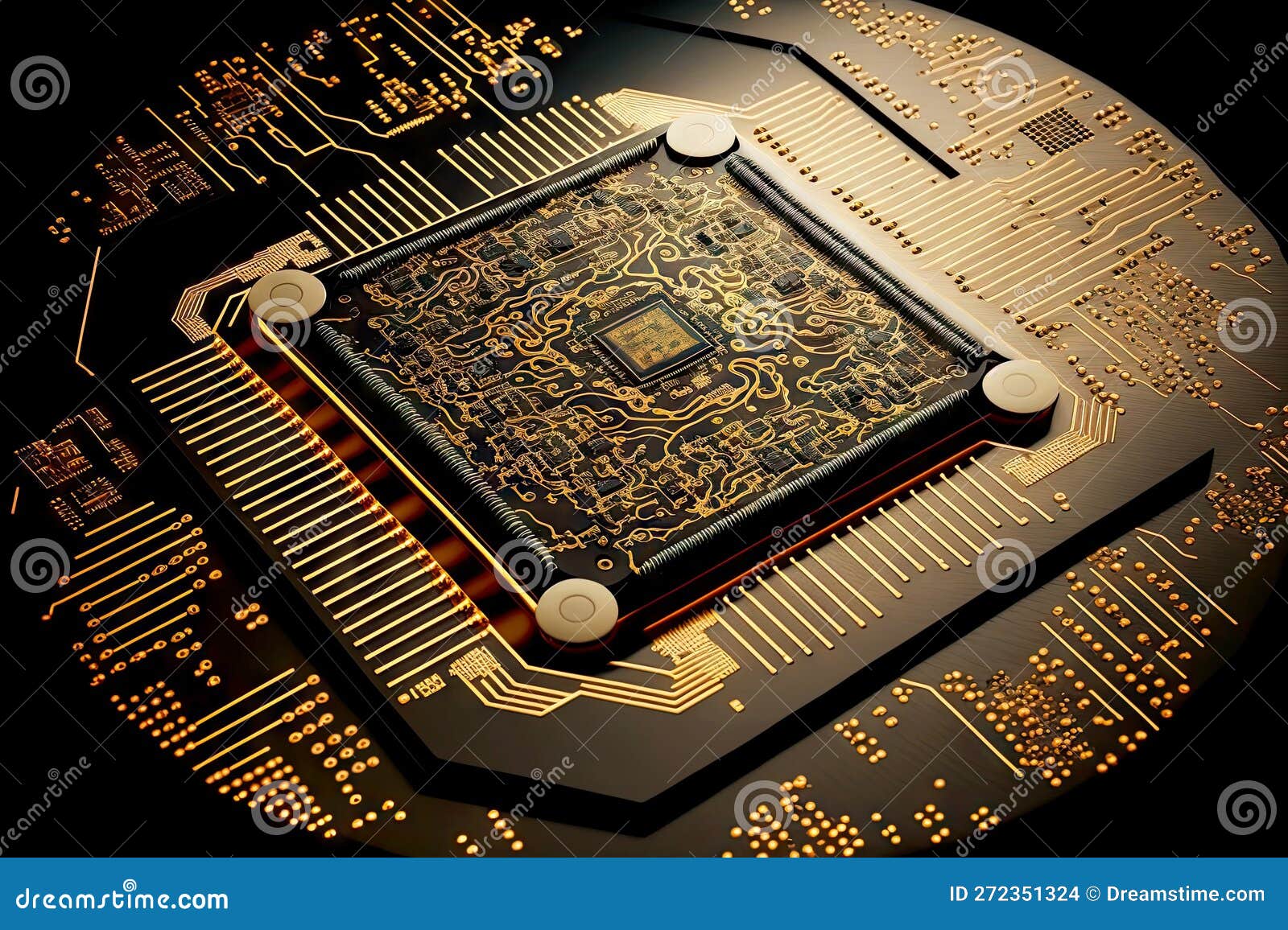 Board with Microchips Circuits and Nanoelectronics Wafer Semiconductor ...