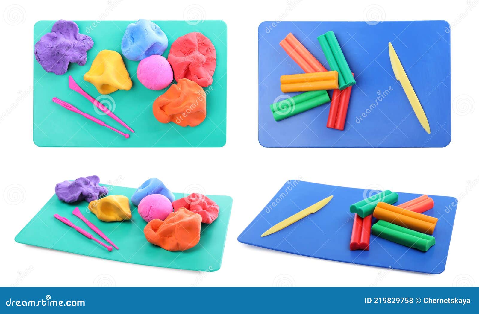 Board with Plasticine and Tools on White Background, Collage Stock ...