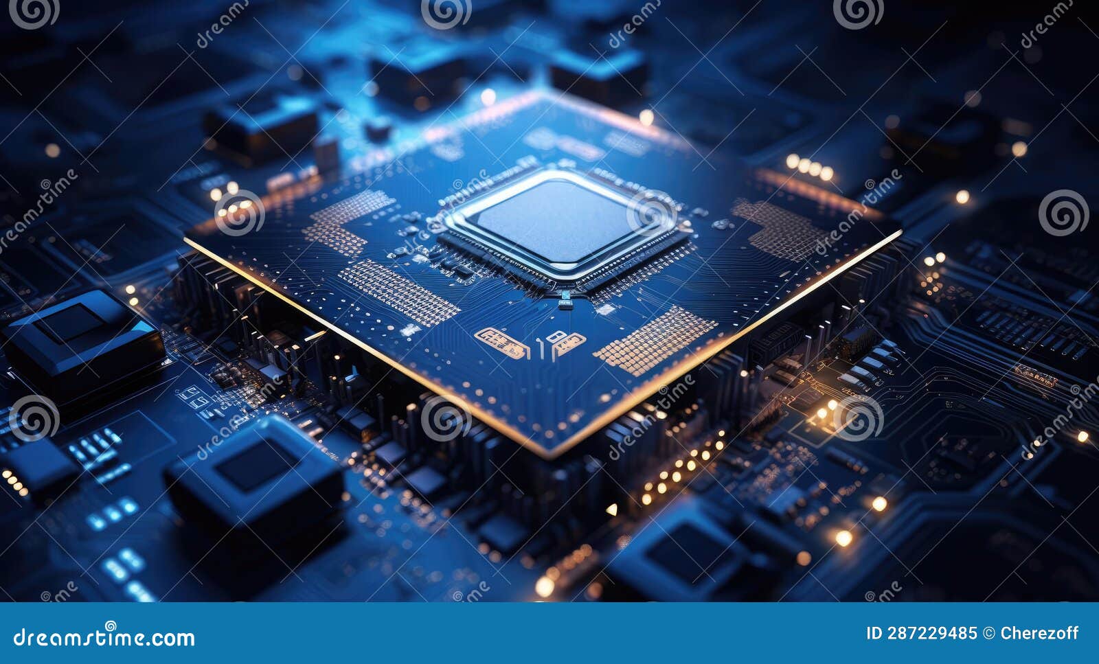 On-board Processor with Luminous Elements Stock Illustration ...
