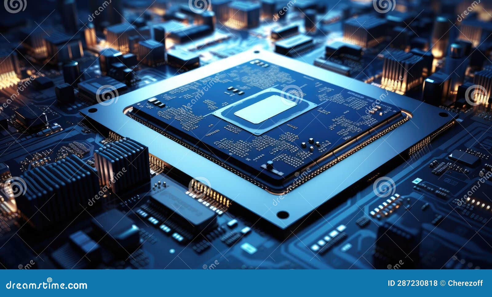 On-board Processor with Luminous Elements Stock Illustration ...