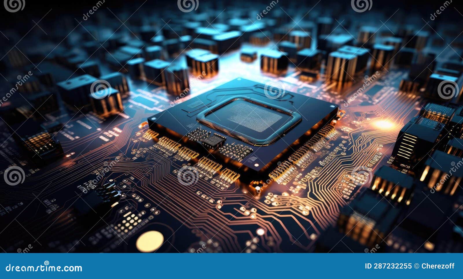 On-board Processor with Luminous Elements Stock Illustration ...