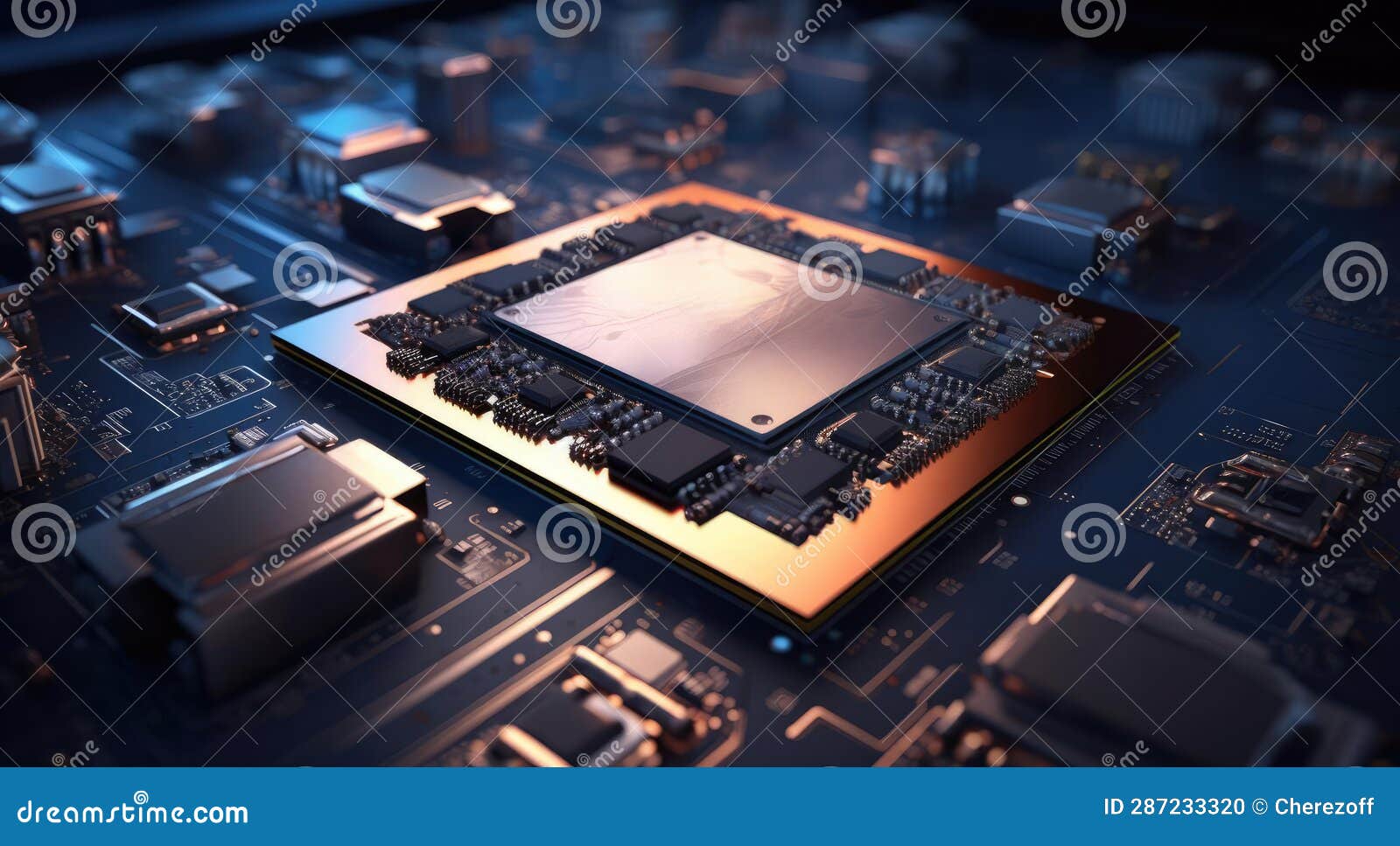 On-board Processor with Luminous Elements Stock Illustration ...